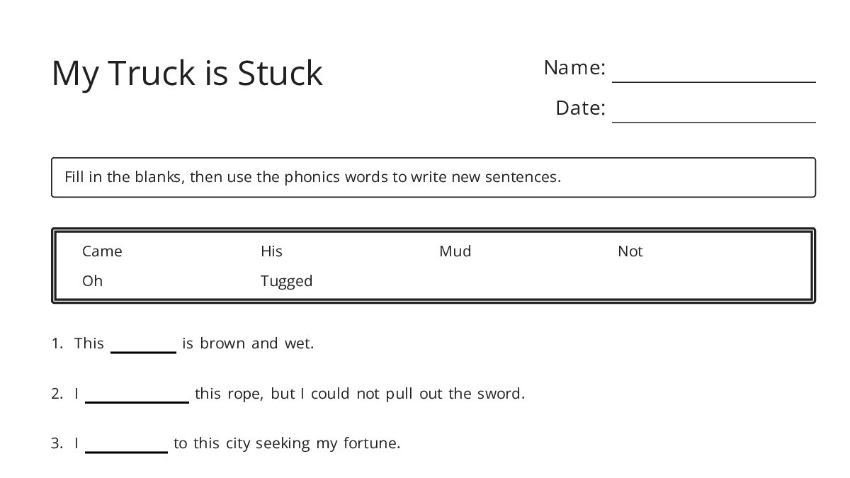 My Truck is Stuck - My Worksheet Maker: Create Your Own Worksheets