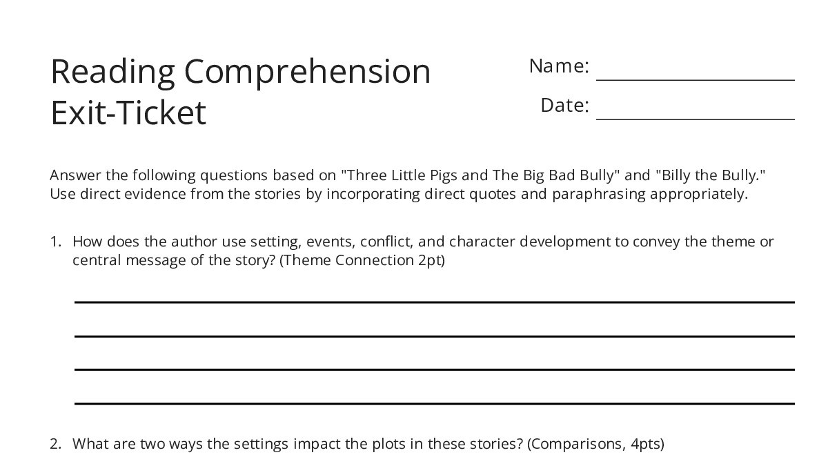 Reading Comprehension Exit-Ticket - My Worksheet Maker: Create Your Own ...