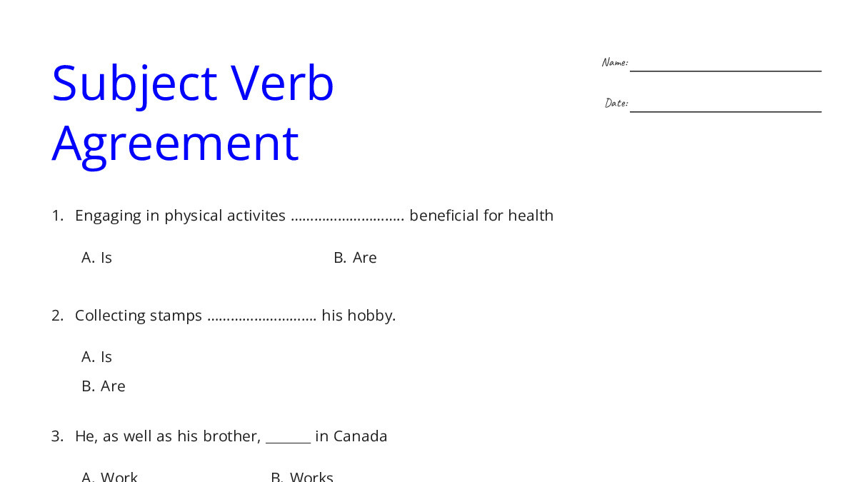 Subject Verb Agreement - My Worksheet Maker: Create Your Own Worksheets