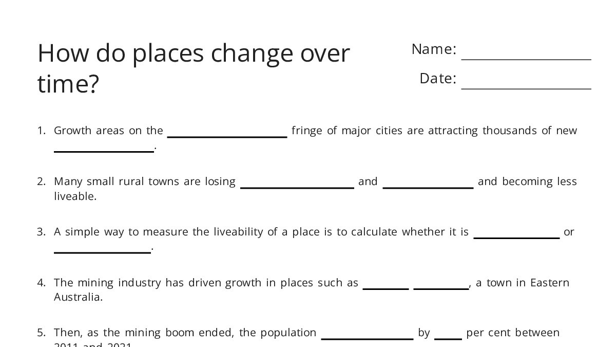 How do places change over time? - My Worksheet Maker: Create Your Own ...