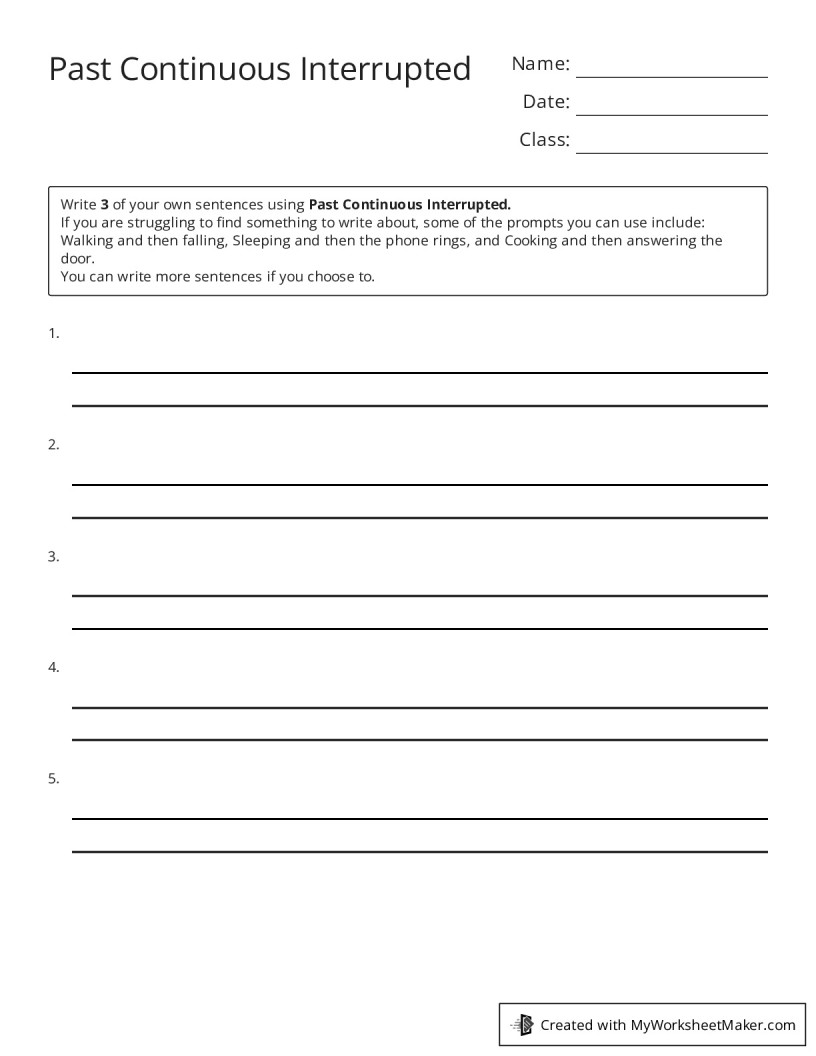 Past Continuous Interrupted - My Worksheet Maker: Create Your Own ...