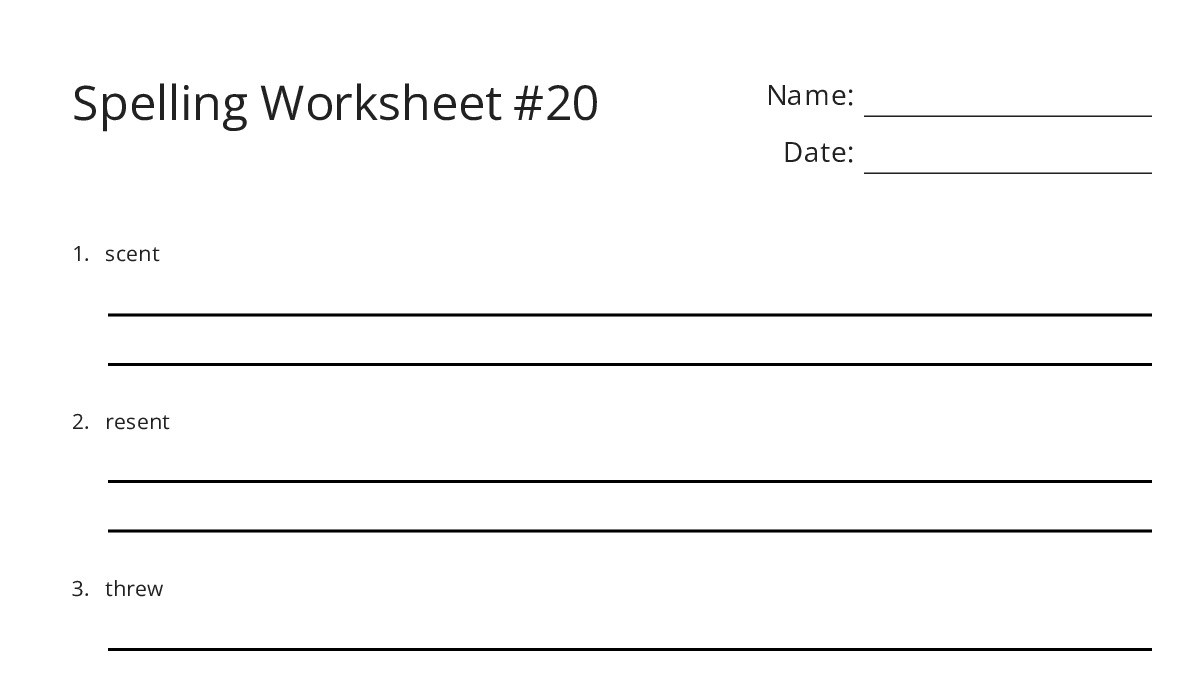Spelling Worksheet #20 - My Worksheet Maker: Create Your Own Worksheets