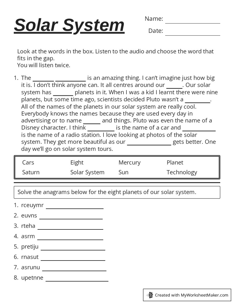 Solar System﻿﻿ - My Worksheet Maker: Create Your Own Worksheets