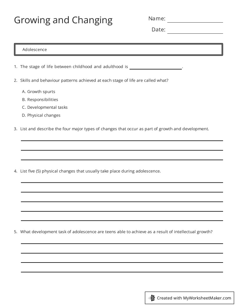 Growing and Changing - My Worksheet Maker: Create Your Own Worksheets