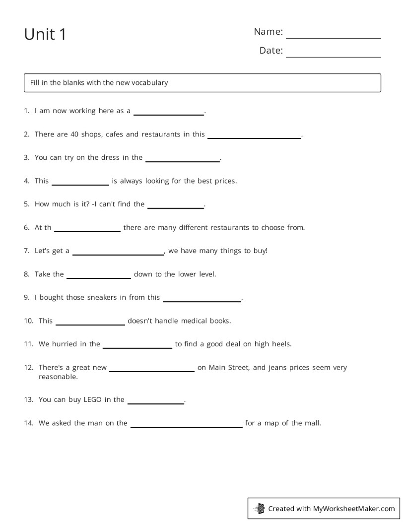 Unit 1 - My Worksheet Maker: Create Your Own Worksheets