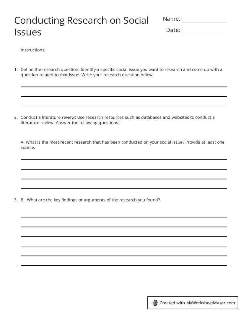 Conducting Research on Social Issues - My Worksheet Maker: Create Your ...