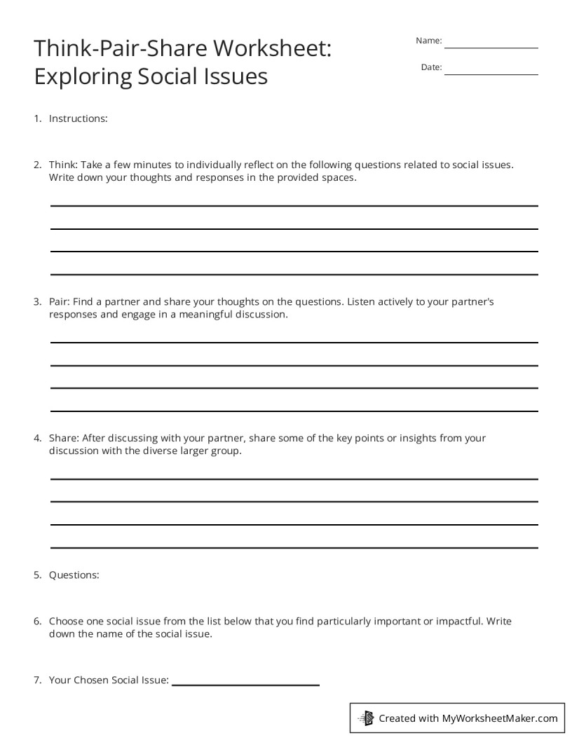 Think-Pair-Share Worksheet: Exploring Social Issues - My Worksheet ...