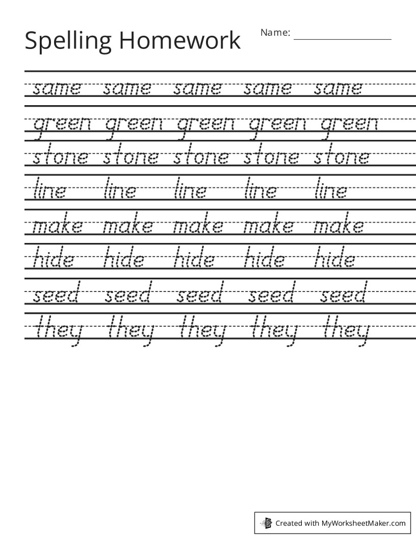 Spelling Homework - My Worksheet Maker: Create Your Own Worksheets