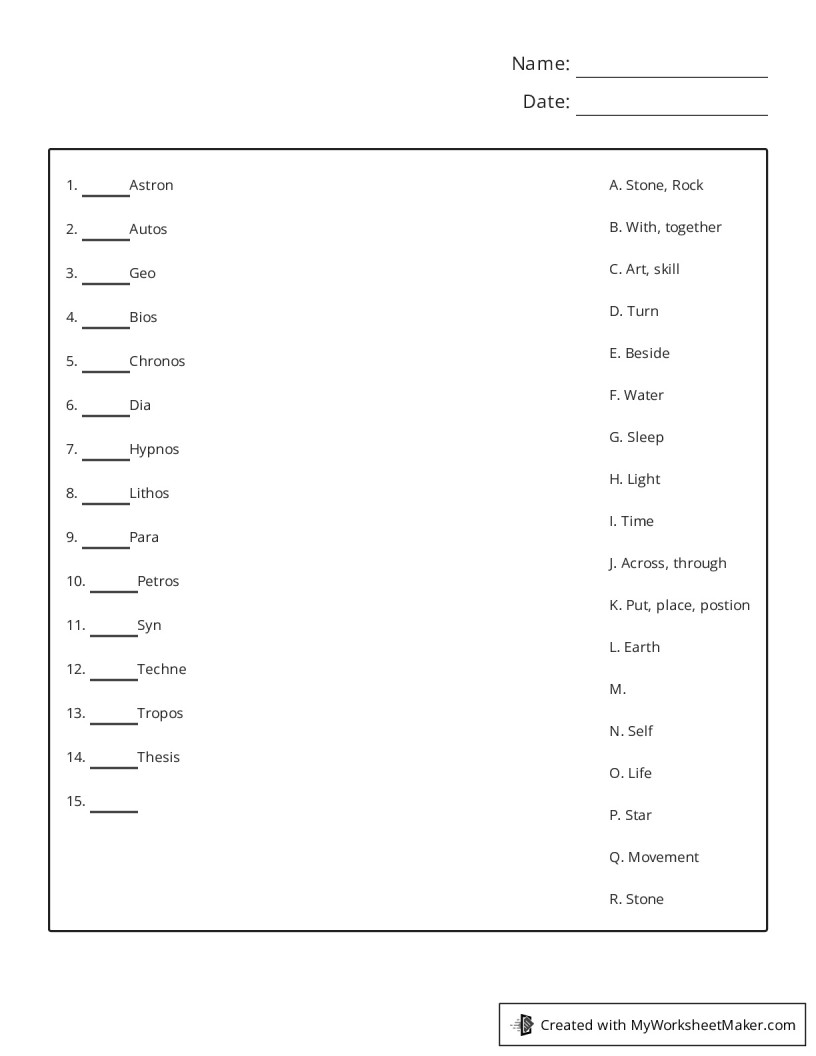 Greek Words - My Worksheet Maker: Create Your Own Worksheets