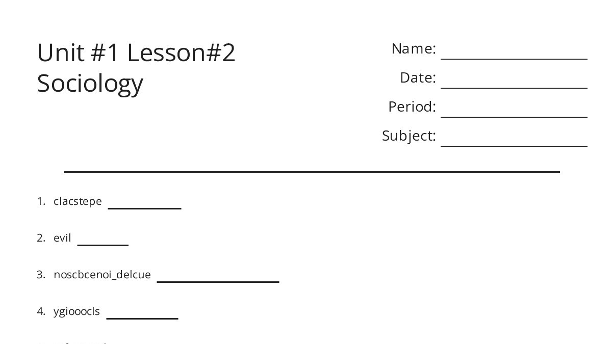 Unit #1 Lesson#2 Sociology - My Worksheet Maker: Create Your Own Worksheets