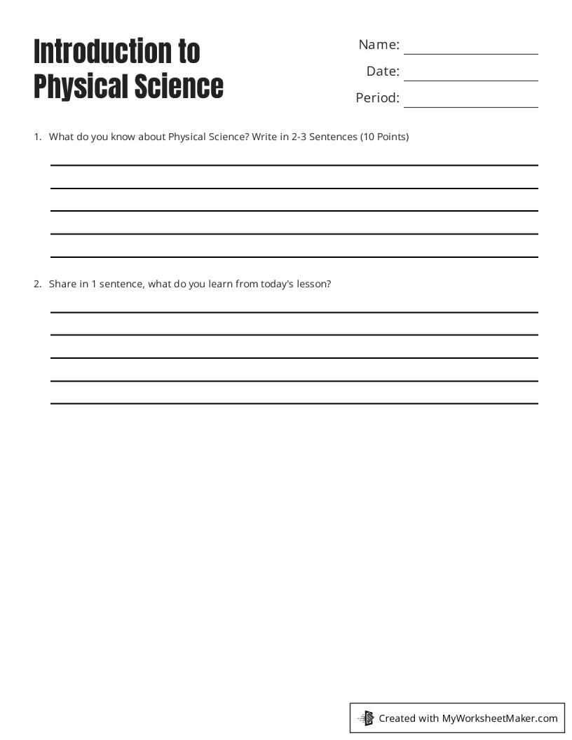 Introduction toPhysical Science - My Worksheet Maker: Create Your Own ...