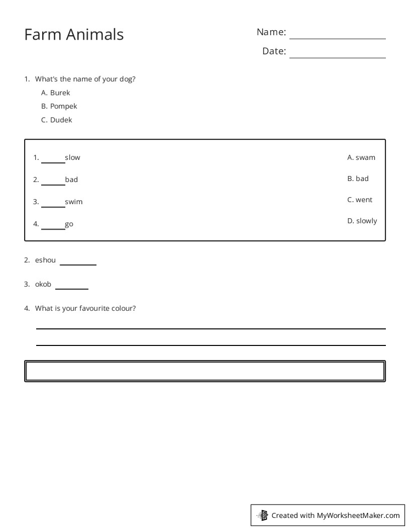 Farm Animals - My Worksheet Maker: Create Your Own Worksheets