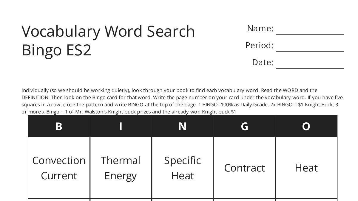 Vocabulary Word Search Bingo ES2 - My Bingo Maker: Create Your Own ...