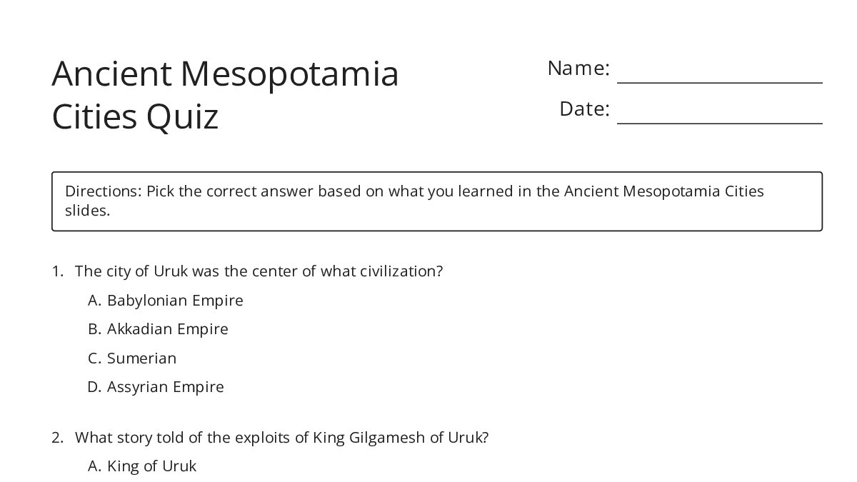 Ancient Mesopotamia Cities Quiz - My Worksheet Maker: Create Your Own ...