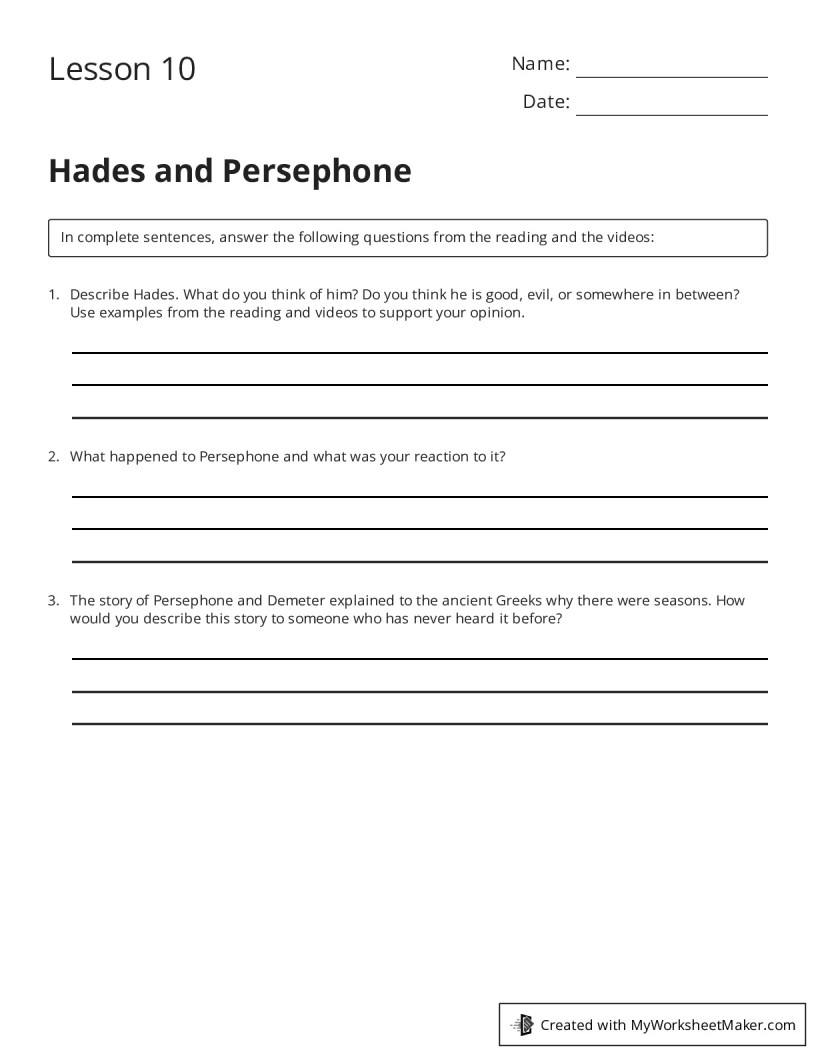 Lesson 10 - My Worksheet Maker: Create Your Own Worksheets