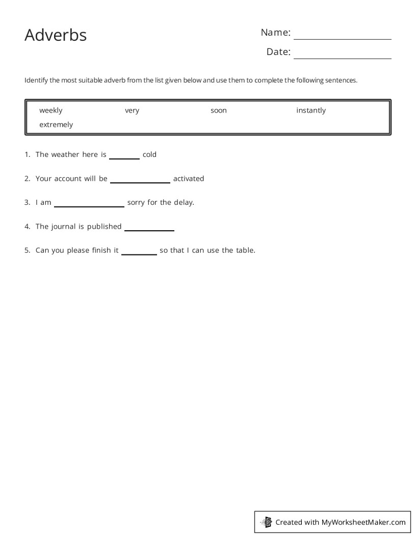 Adverbs - My Worksheet Maker: Create Your Own Worksheets