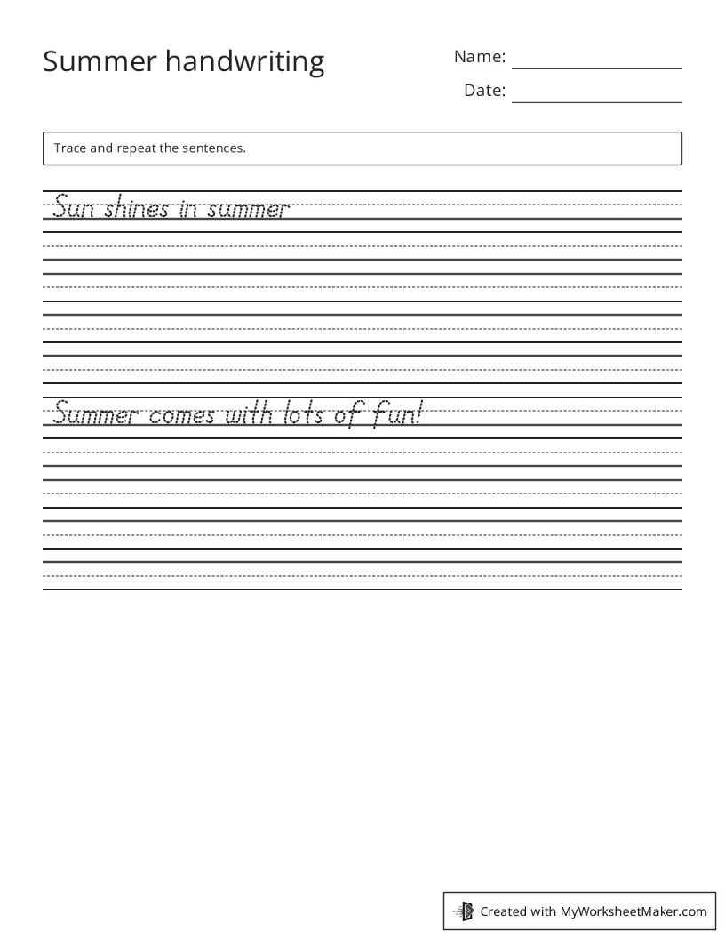 Summer handwriting - My Worksheet Maker: Create Your Own Worksheets