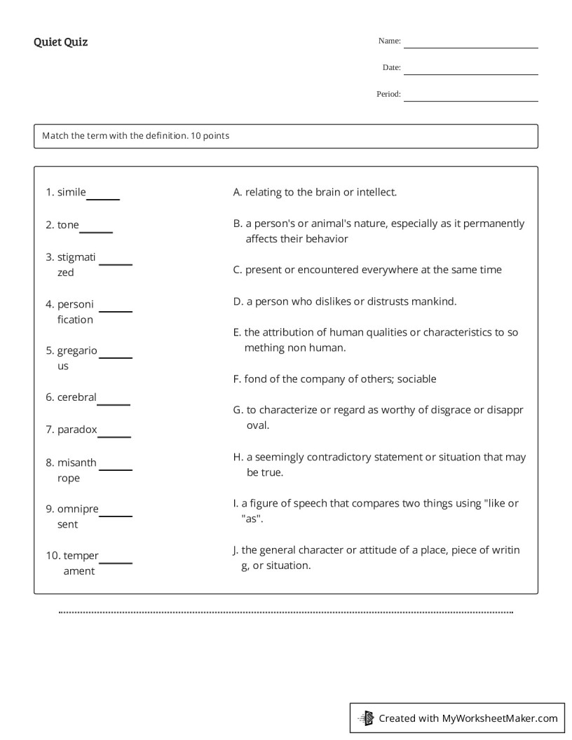 Quiet Quiz - My Worksheet Maker: Create Your Own Worksheets