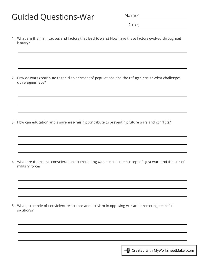Guided Questions-War - My Worksheet Maker: Create Your Own Worksheets