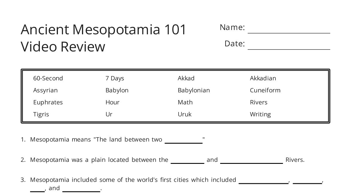 Ancient Mesopotamia 101 Video Review - My Worksheet Maker: Create Your ...