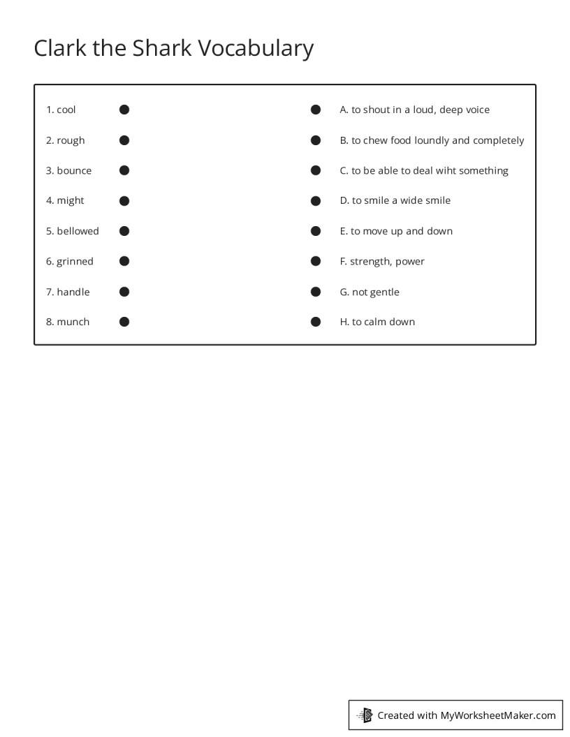 Clark the Shark Vocabulary - My Worksheet Maker: Create Your Own Worksheets