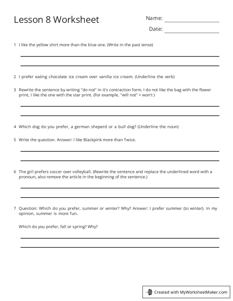 Lesson 8 Worksheet - My Worksheet Maker: Create Your Own Worksheets