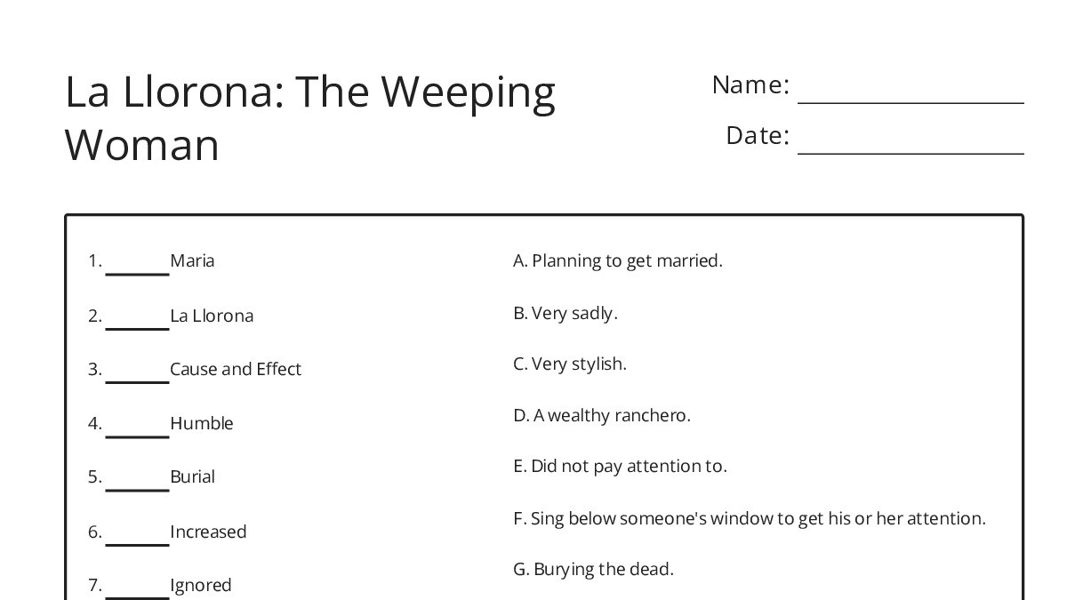 La Llorona: The Weeping Woman - My Worksheet Maker: Create Your Own ...