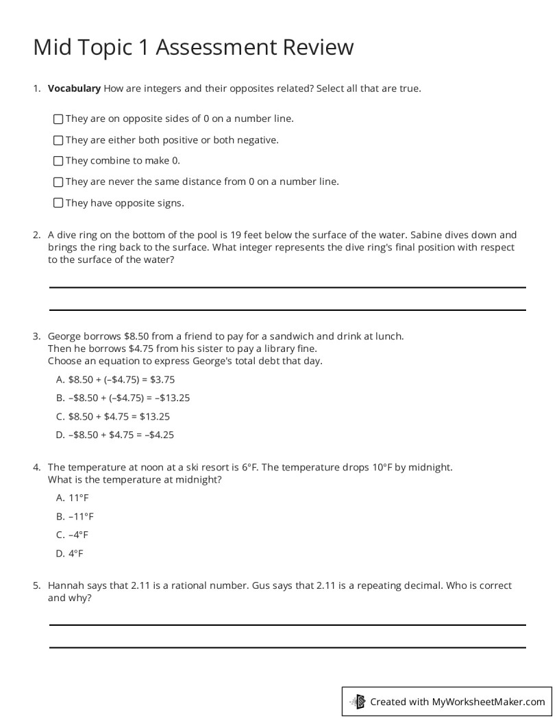 Mid Topic 1 Assessment Review - My Worksheet Maker: Create Your Own ...