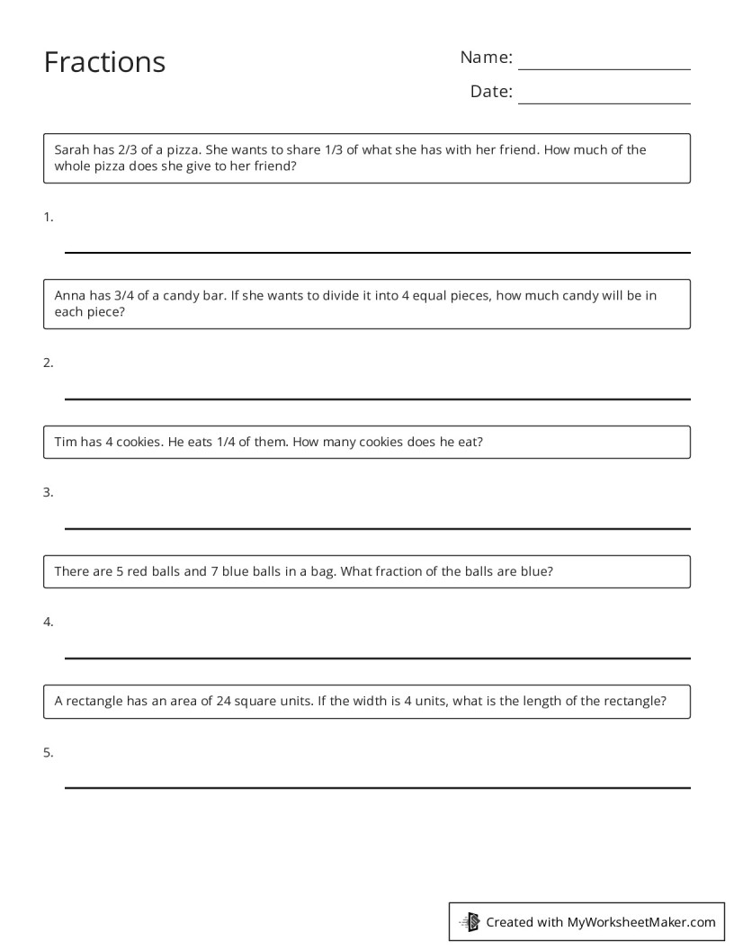 Fractions - My Worksheet Maker: Create Your Own Worksheets