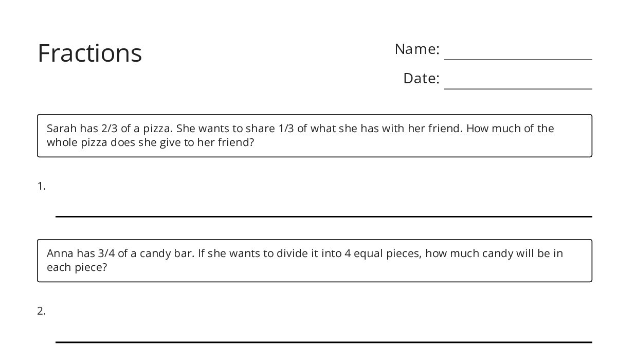 Fractions - My Worksheet Maker: Create Your Own Worksheets