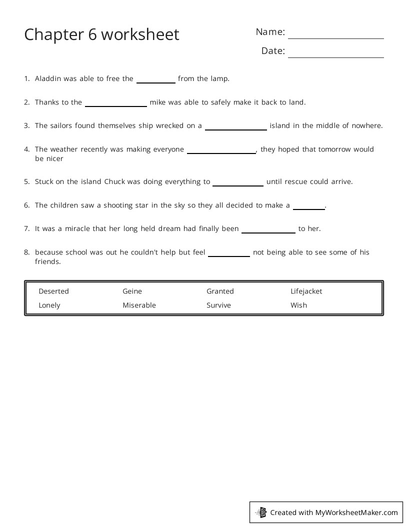 Chapter 6 worksheet - My Worksheet Maker: Create Your Own Worksheets