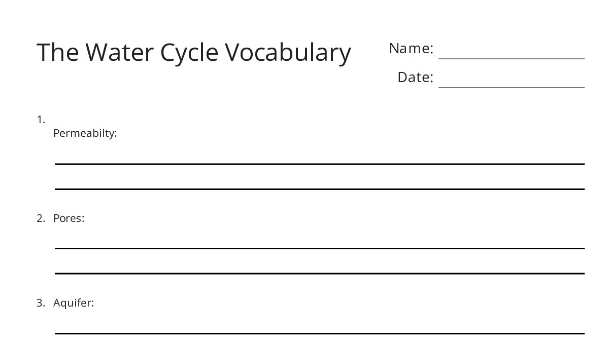 The Water Cycle Vocabulary - My Worksheet Maker: Create Your Own Worksheets