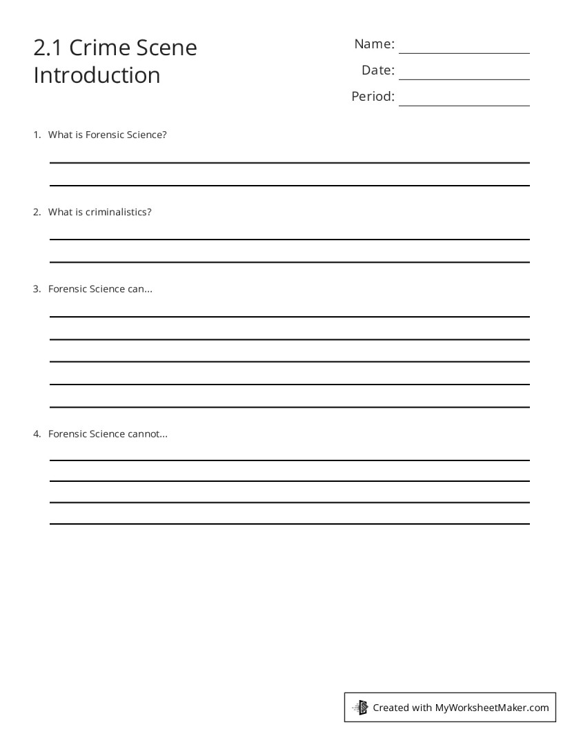 2.1 Crime Scene Introduction - My Worksheet Maker: Create Your Own ...
