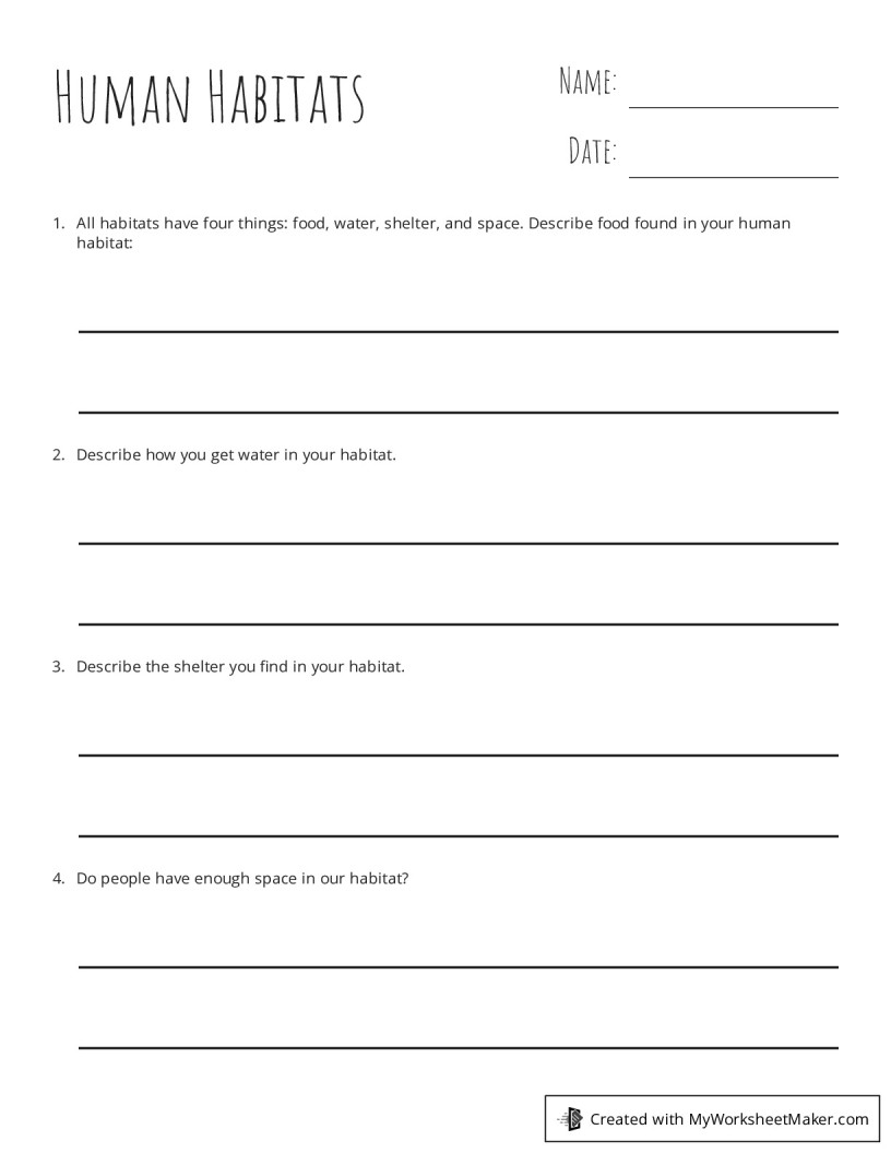 Human Habitats - My Worksheet Maker: Create Your Own Worksheets