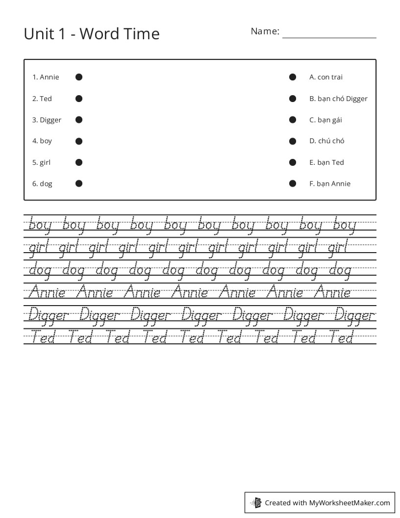 Unit 1 - Word Time - My Worksheet Maker: Create Your Own Worksheets