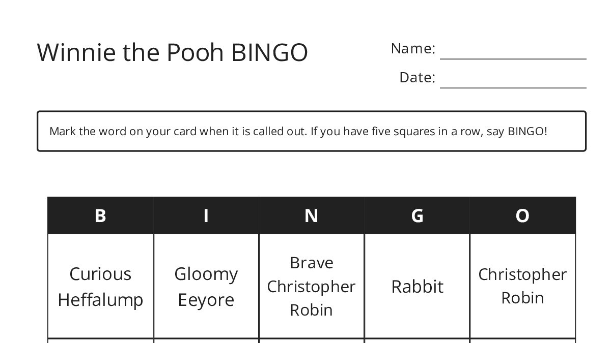 Winnie the Pooh BINGO - My Bingo Maker: Create Your Own Bingo Cards
