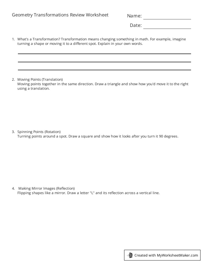 Geometry Transformations Review Worksheet - My Worksheet Maker: Create ... Geometry Transformations Review Worksheet - My Worksheet Maker: Create ...