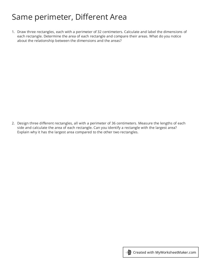 Same perimeter, Different Area - My Worksheet Maker: Create Your Own ...