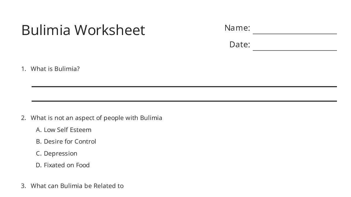 Bulimia Worksheet - My Worksheet Maker: Create Your Own Worksheets