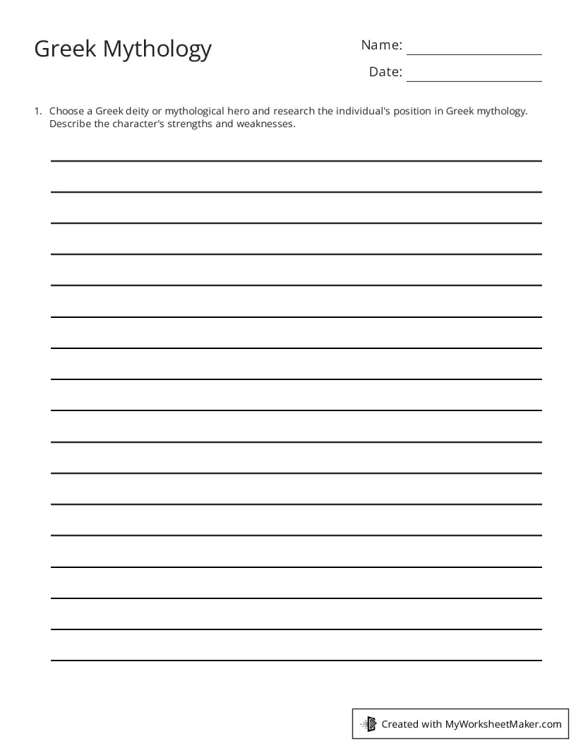 Greek Mythology - My Worksheet Maker: Create Your Own Worksheets