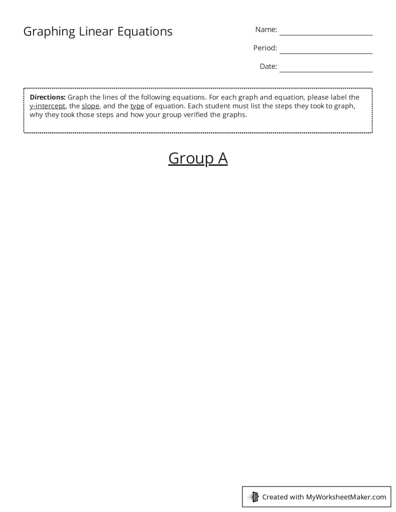 Graphing Linear Equations - My Worksheet Maker: Create Your Own Worksheets