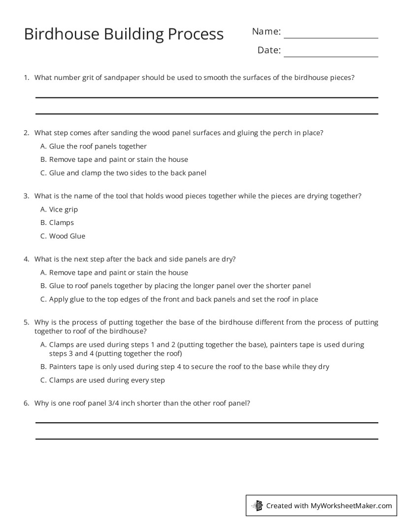 Birdhouse Building Process - My Worksheet Maker: Create Your Own Worksheets
