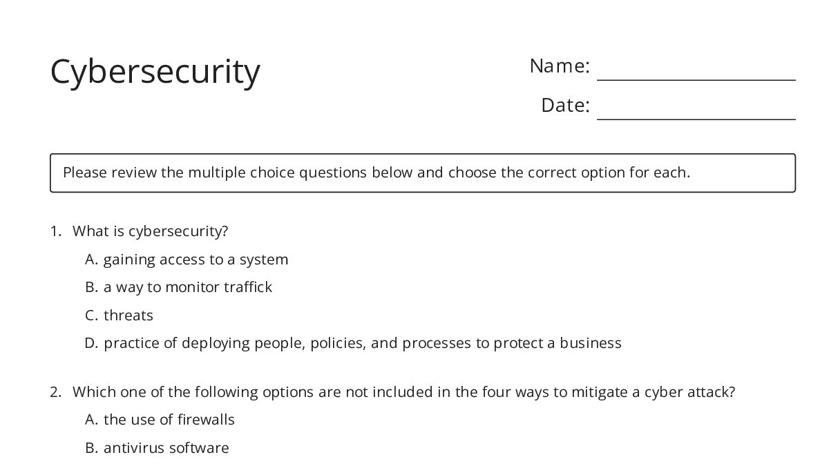 Cybersecurity - My Worksheet Maker: Create Your Own Worksheets