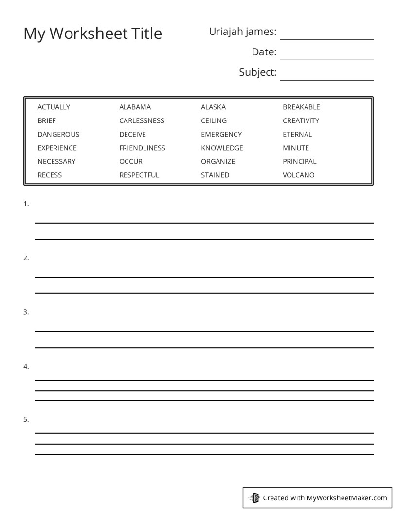 My Worksheet Title - My Worksheet Maker: Create Your Own Worksheets