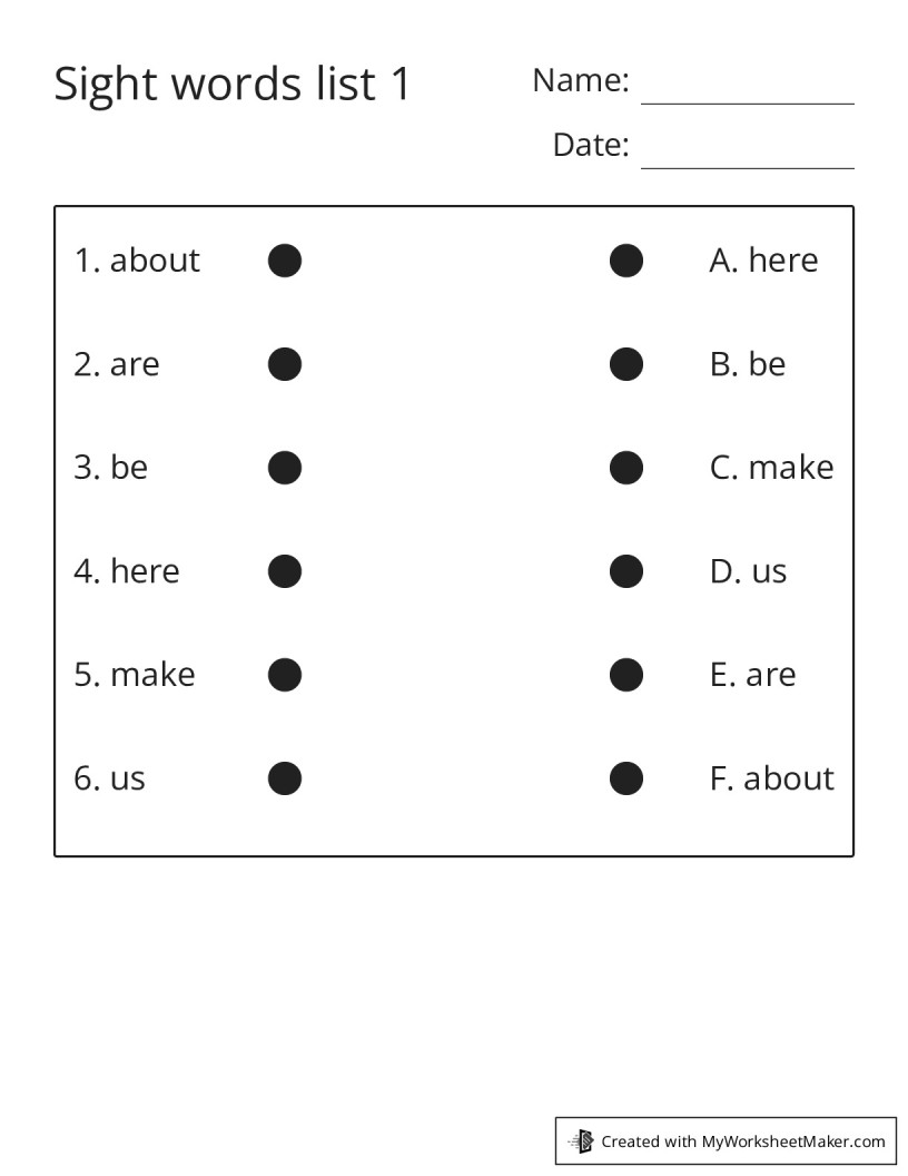 Sight words list 1 - My Worksheet Maker: Create Your Own Worksheets