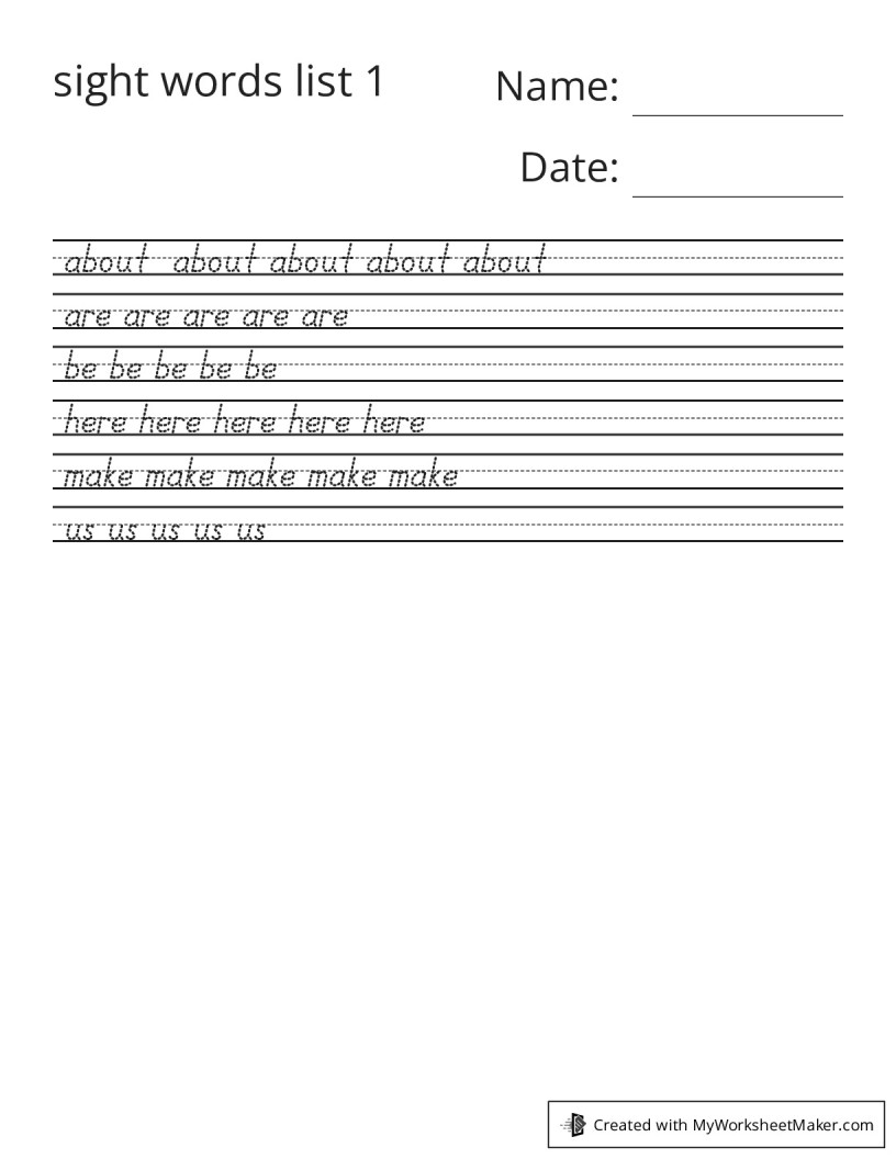 sight words list 1 - My Worksheet Maker: Create Your Own Worksheets