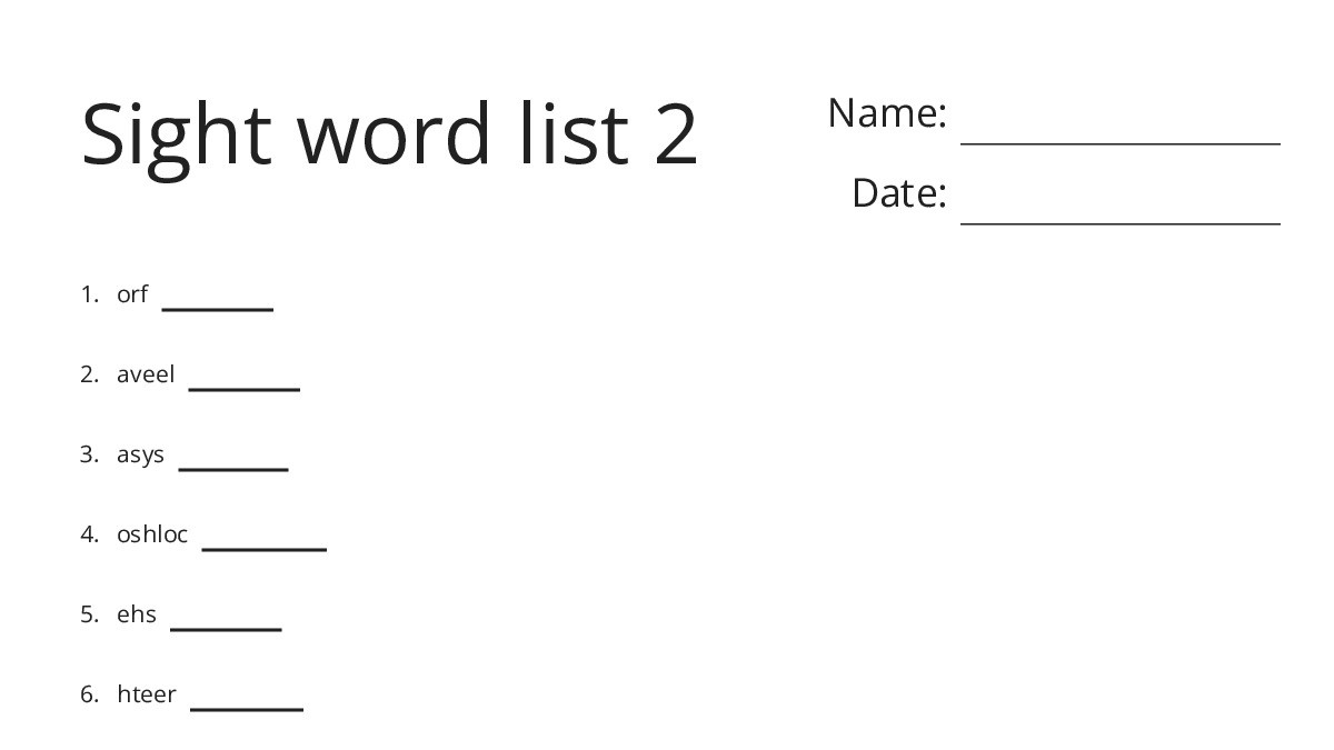 Sight word list 2 - My Worksheet Maker: Create Your Own Worksheets
