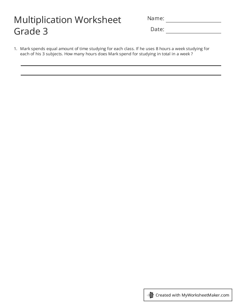 Multiplication WorksheetGrade 3 - My Worksheet Maker: Create Your Own ...