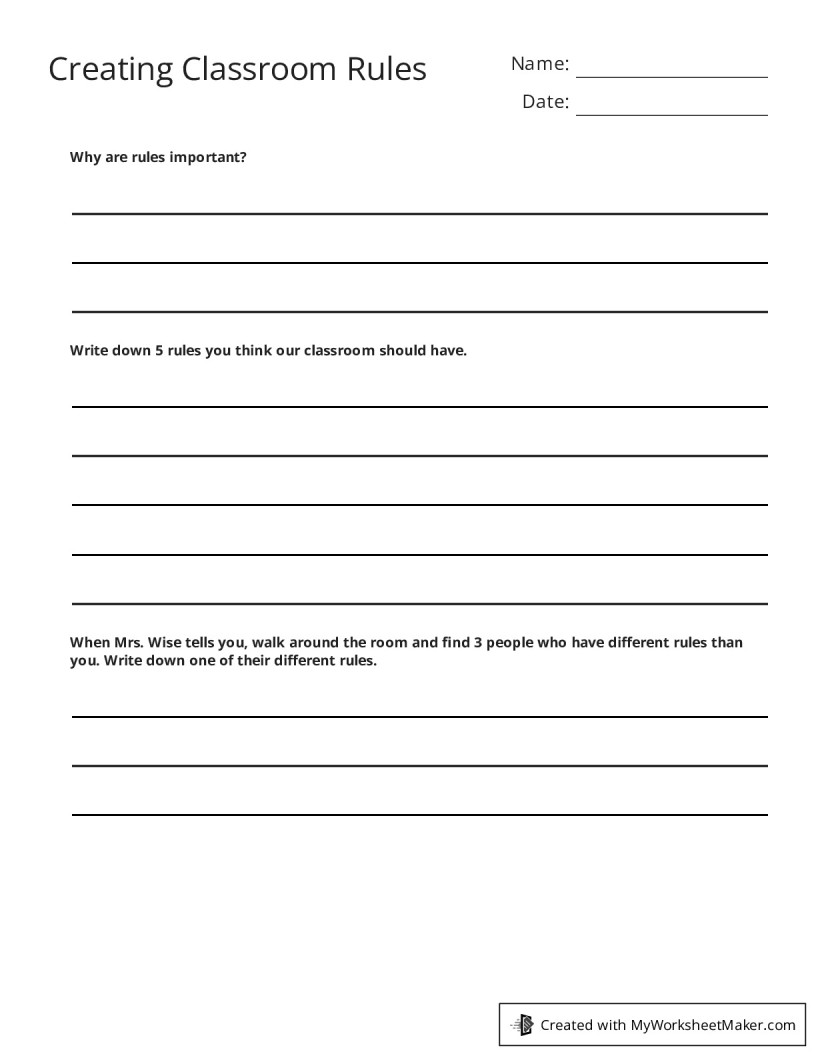 Creating Classroom Rules - My Worksheet Maker: Create Your Own Worksheets