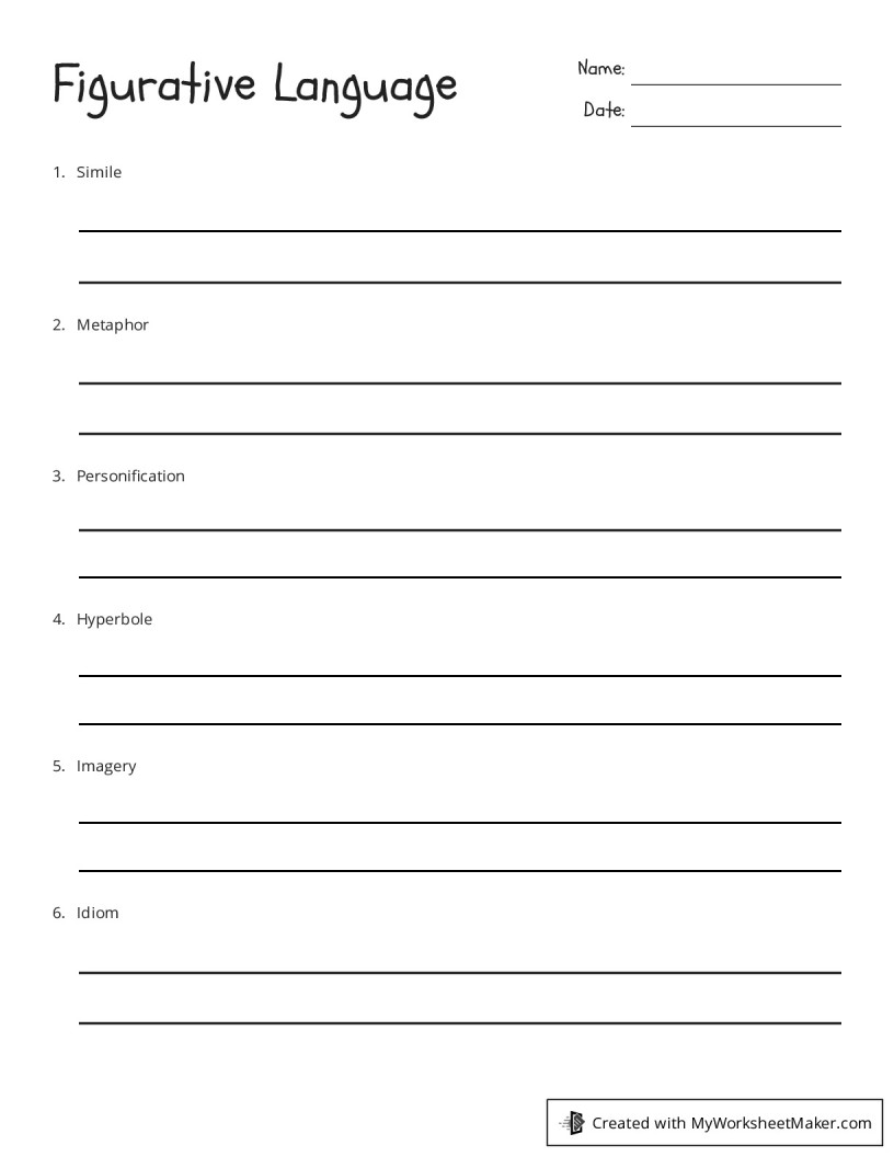 Figurative Language - My Worksheet Maker: Create Your Own Worksheets